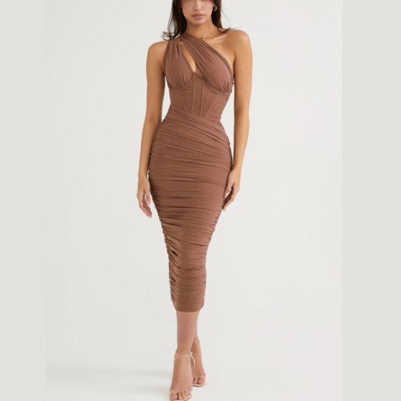 House of CB | Dresses | House Of Cb Valentine Mocha Asymmetric Cutout ...
